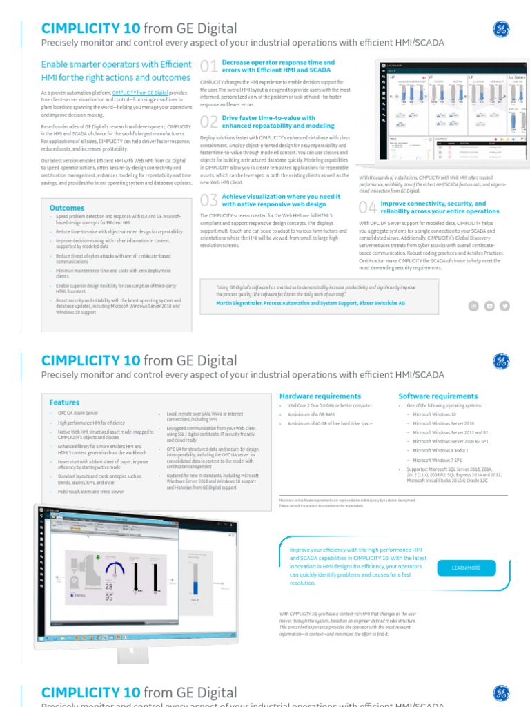 Cimplicity 10 From Ge Digital Datasheet | PDF | Scada | User Interface