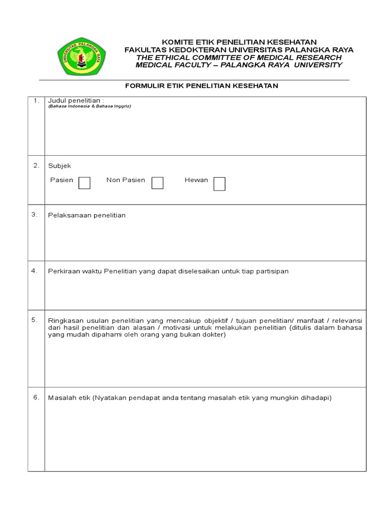 Contoh Form Ethical Clearance | PDF | Kesehatan Holistik