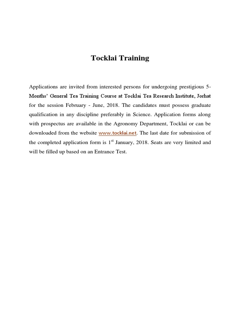 5 Months Tea Training Februaury 2018 ToJune 2018 Form | PDF ...