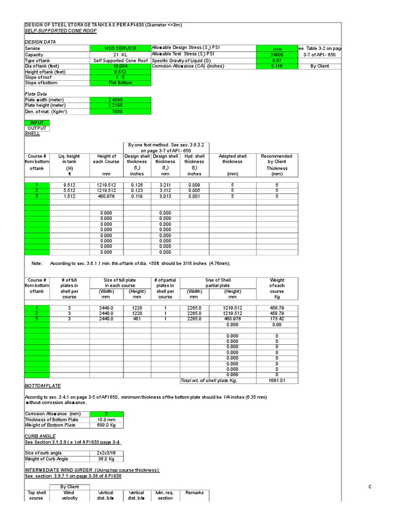 API-650 Steel Tank Design Calculations | PDF | Column | Foot (Unit)