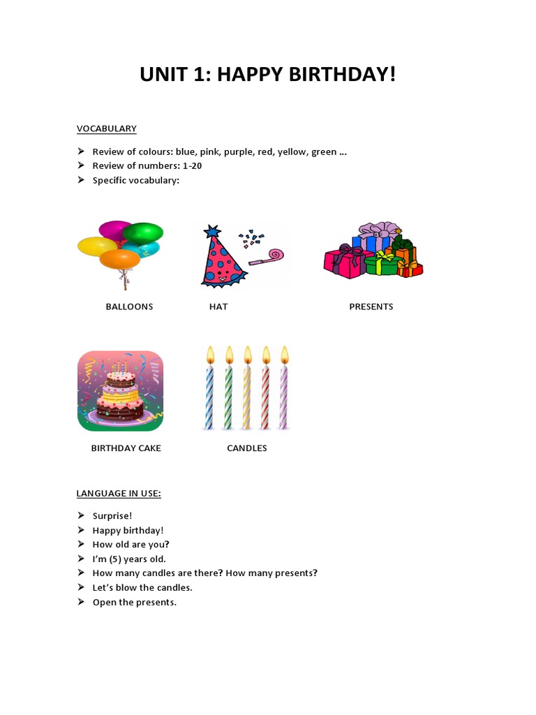 Unit 1 - Happy Birthday | PDF