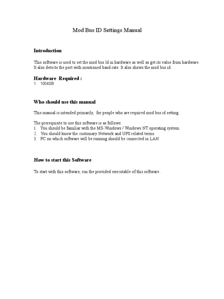 Modbus ID Setting Manual | PDF