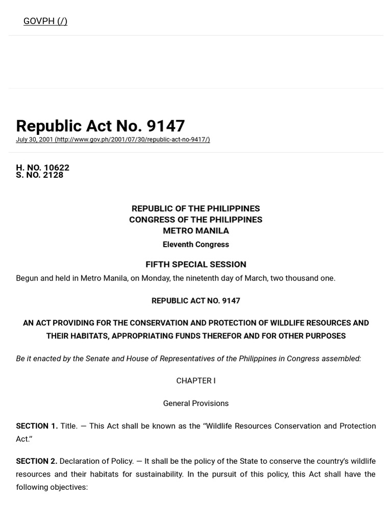 Republic Act No. 9147: GOVPH (/) | PDF | Endangered Species ...