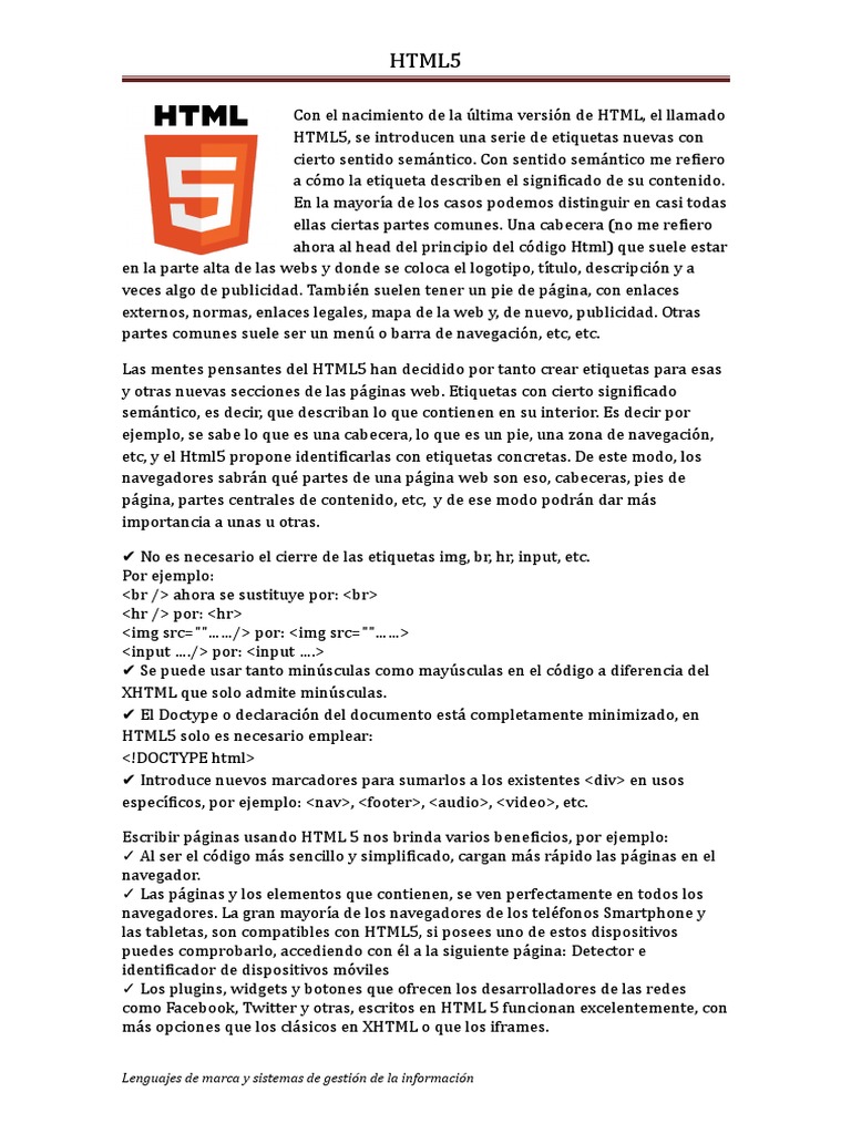 Tutorial HTML 5 | PDF | HTML5 | HTML
