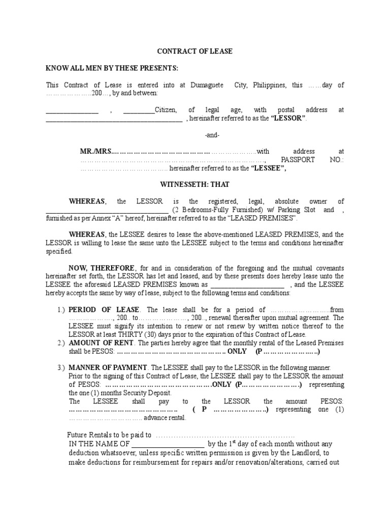 Contract of Lease | PDF | Lease | Leasehold Estate