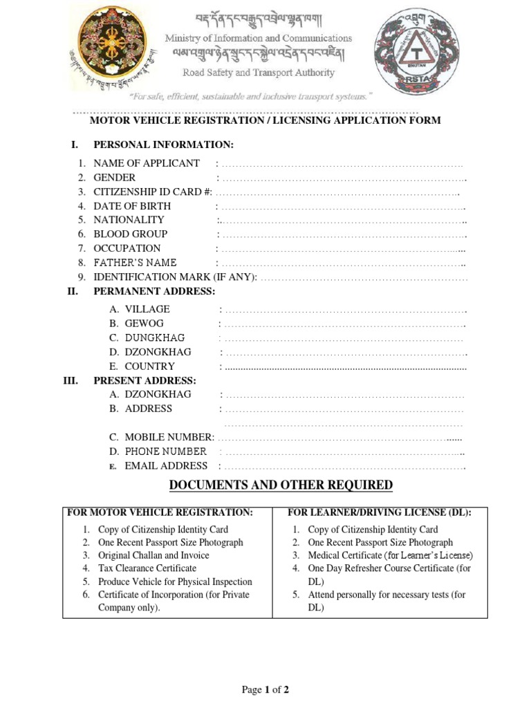MV Registration & DL LL Form | PDF | Identity Document | Driver's License