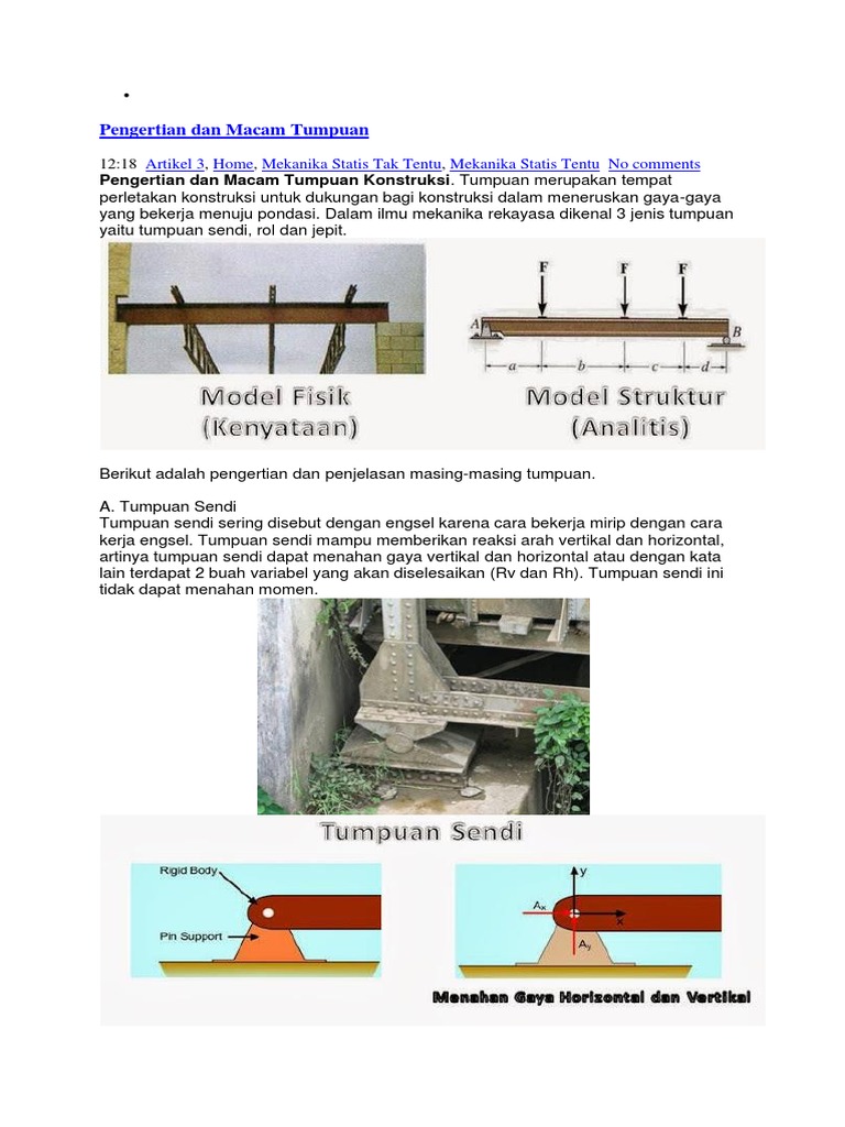 Pengertian dan Jenis Tumpuan Konstruksi | PDF