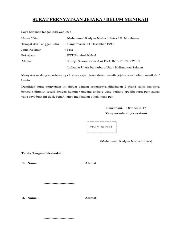 Surat Pernyataan JEJAKA | PDF