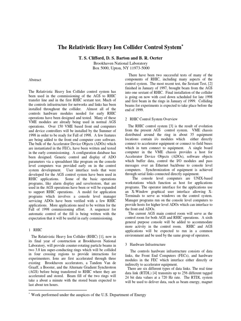 The Relativistic Heavy Ion Collider Control System: T. S. Clifford, D. S. Barton and B. R ...