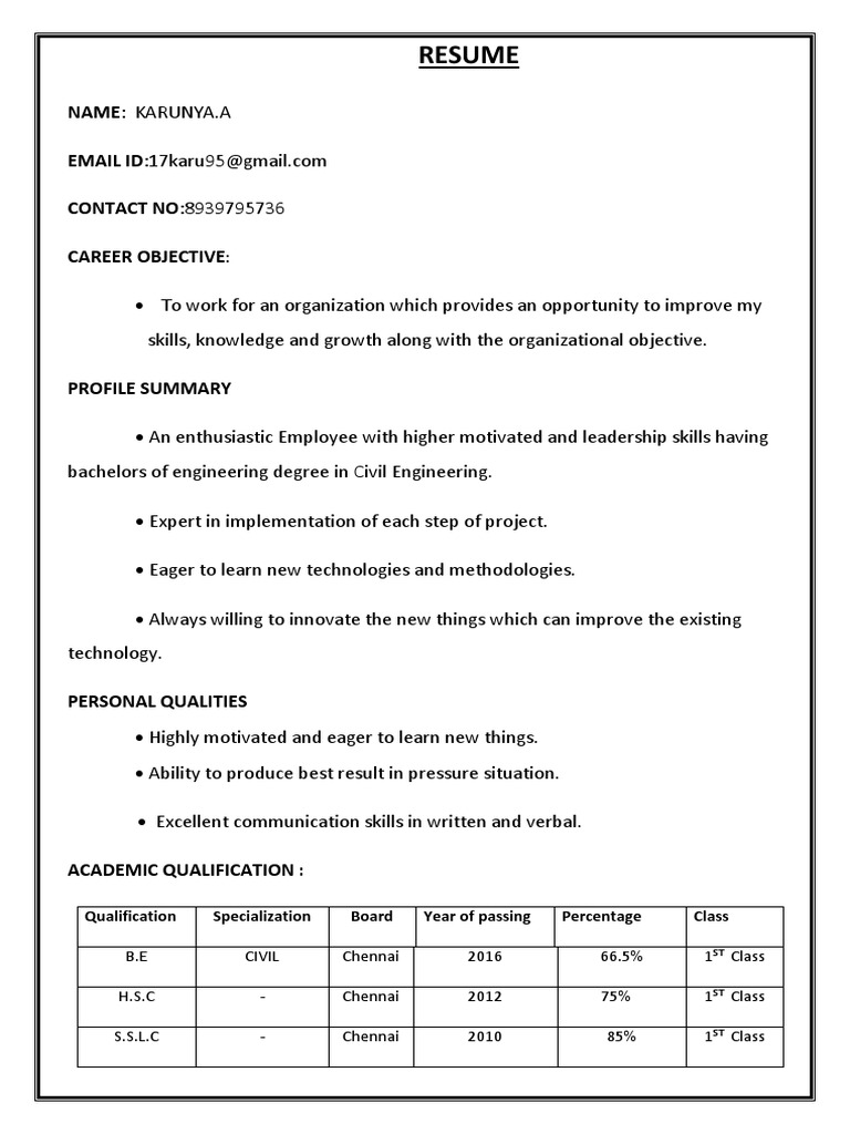 Resume: Name: Karunya.A CONTACT NO:8939795736 Career Objective | PDF