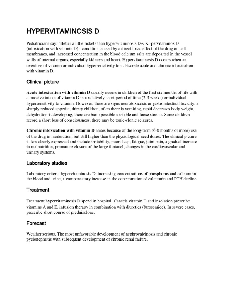 Hypervitaminosis D: Clinical Picture | PDF