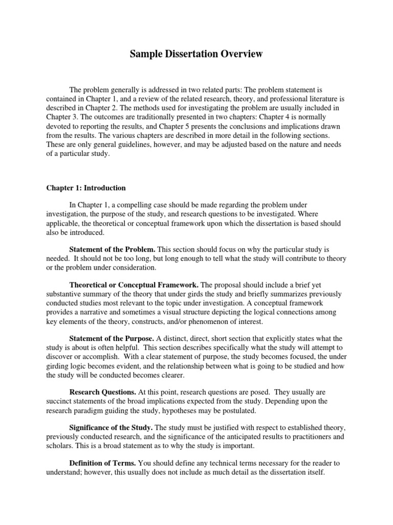 Sample Dissertation Overview | Survey Methodology | Science Sample Dissertation Overview | Survey Methodology | Science