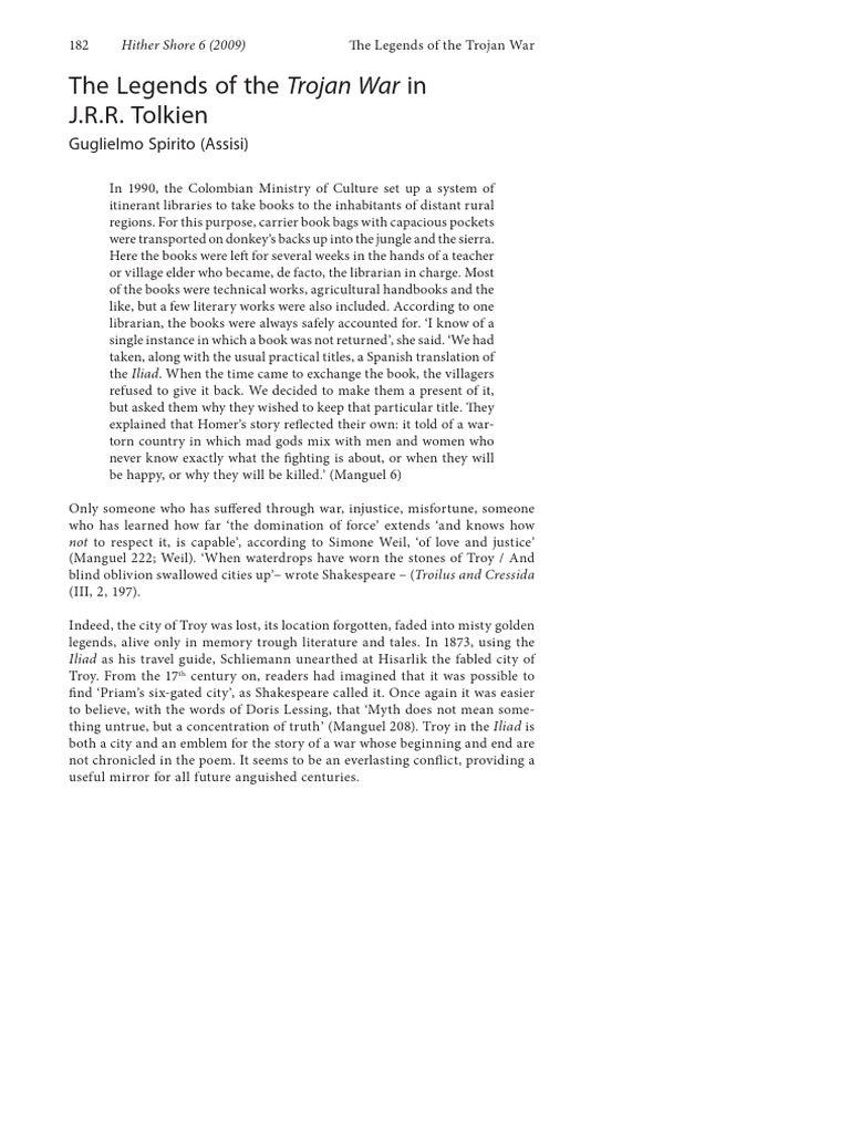 The Legends of The Trojan War in J.R.R. | PDF | Iliad | Homer