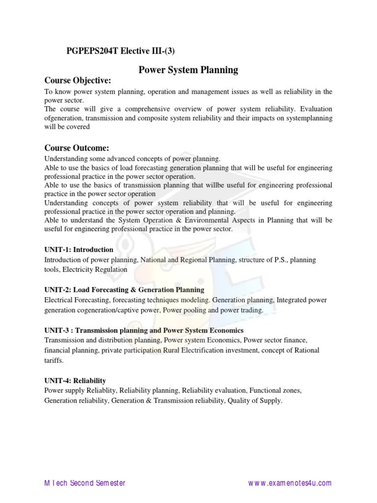 Power System Planning Elective Course Overview | PDF | Electric Power ...