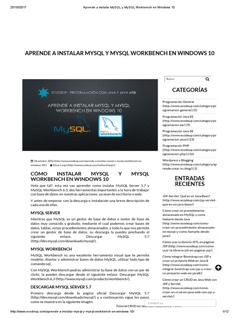 Aprende A Instalar Mysql Y Mysql Workbench En Windows 10 Pdf Mi Sql
