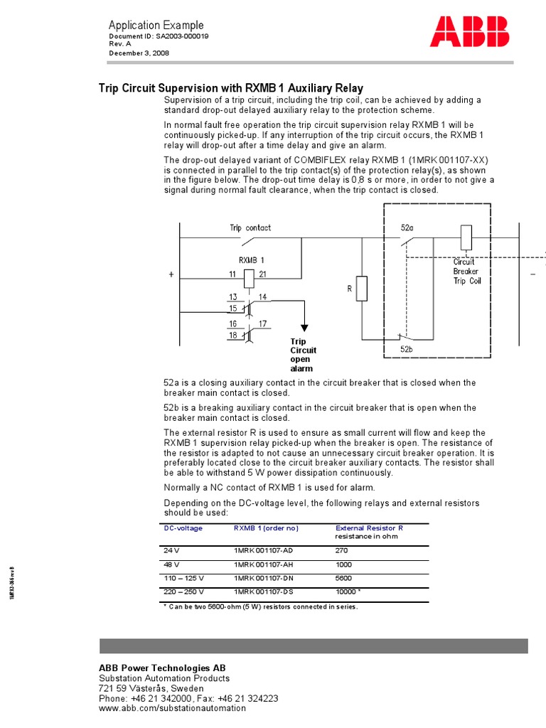 Trip Circuit Supervision with RXMB 1 | PDF | Relay | Resistor