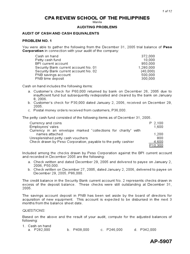 Cpa Review School of The Philippines | PDF | Cheque | Debits And Credits