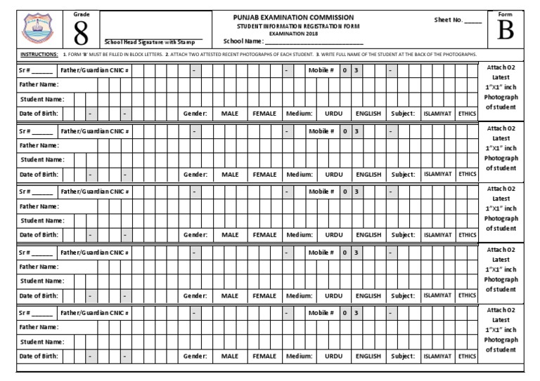 Student B Form Grade 8 2018 | PDF