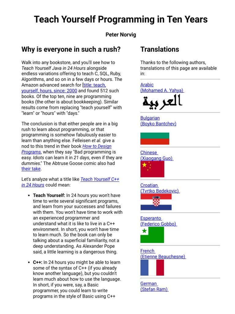 Teach Yourself Programming in Ten Years | PDF | Programmer ...