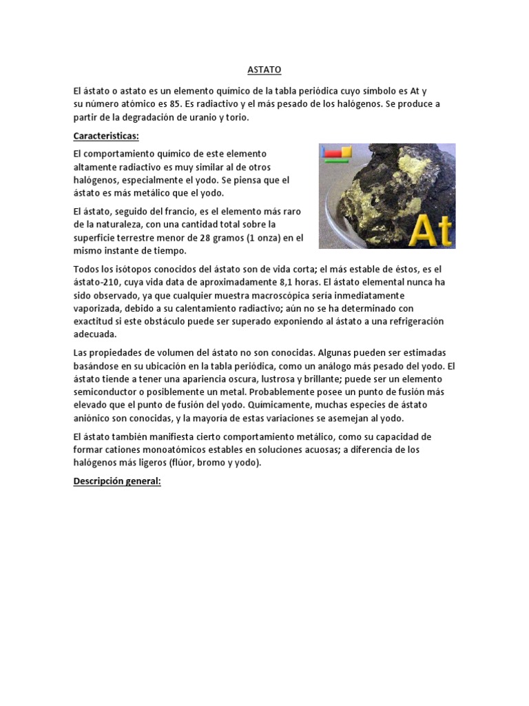 Propiedades y usos del astato (At) | PDF | Átomos | Elementos químicos
