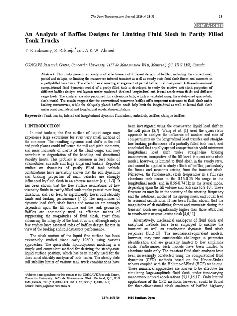 An Analysis of Baffles Designs For Limiting Fluid Slosh in Partly ...