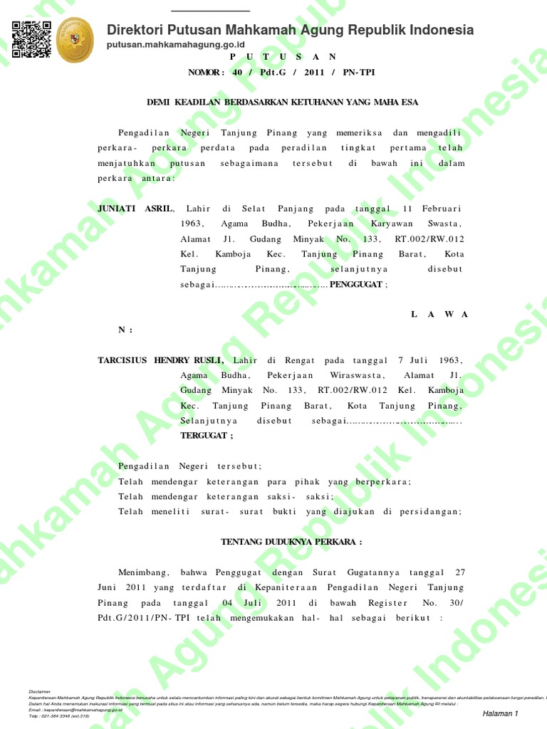 Contoh Putusan Cerai | PDF