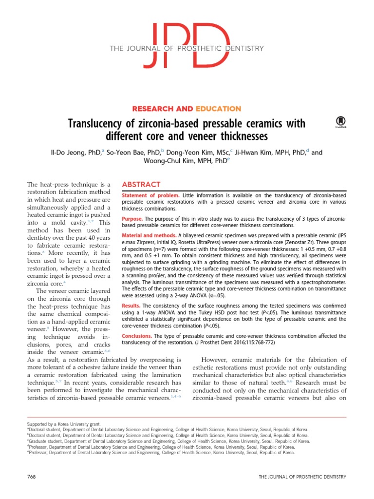 Jeong Translucency of Zirconia-Based Pressable Ceramics With Different Core and Veneer ...