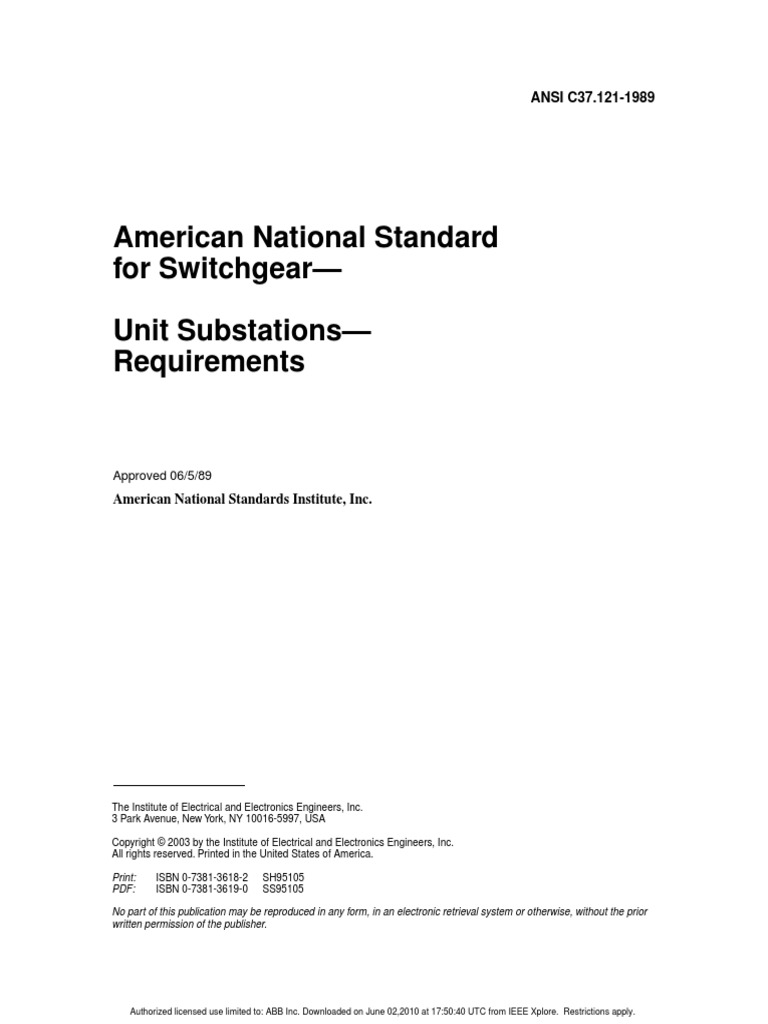 American National Standard For Switchgear | PDF | Electrical Substation ...