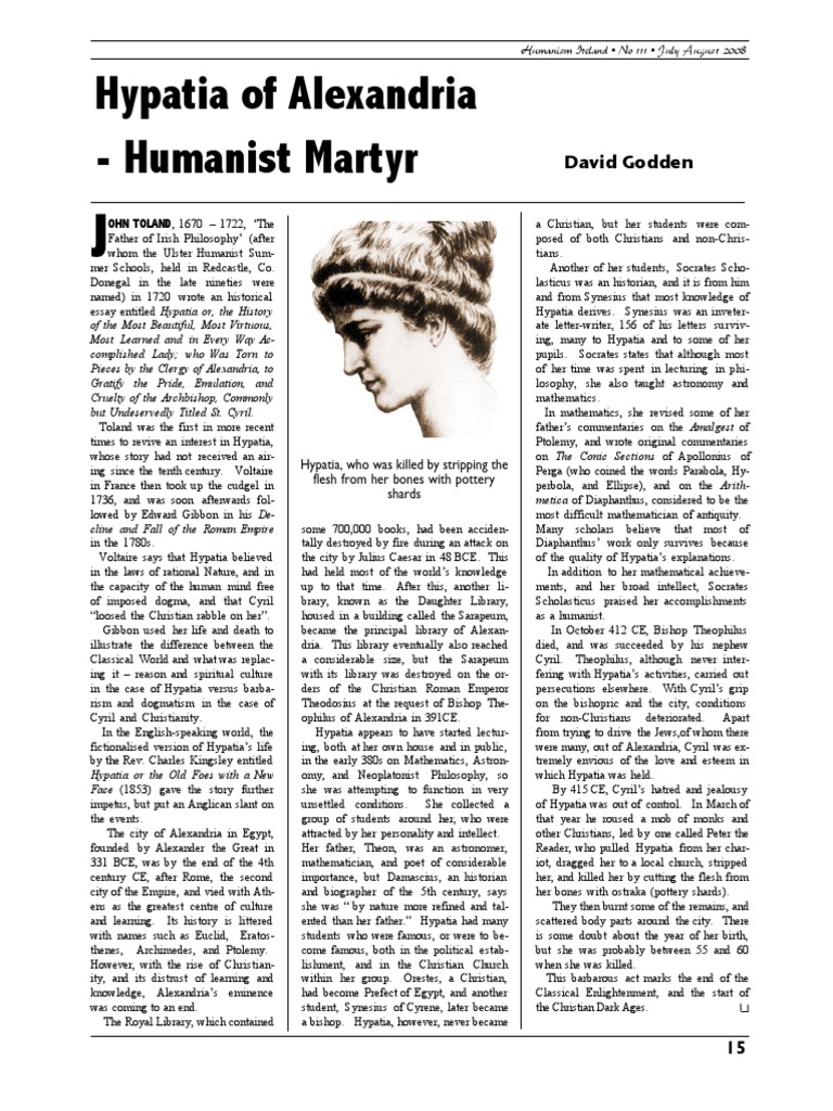 Hypatia of Alexandria - Humanist Martyr | PDF | Science | Philosophical ...