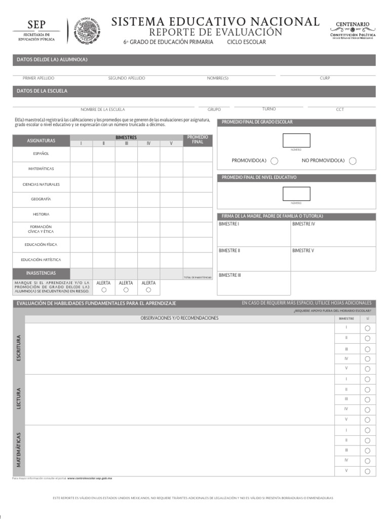 formato boleta sexto.pdf | Comprensión lectora | Aprendizaje