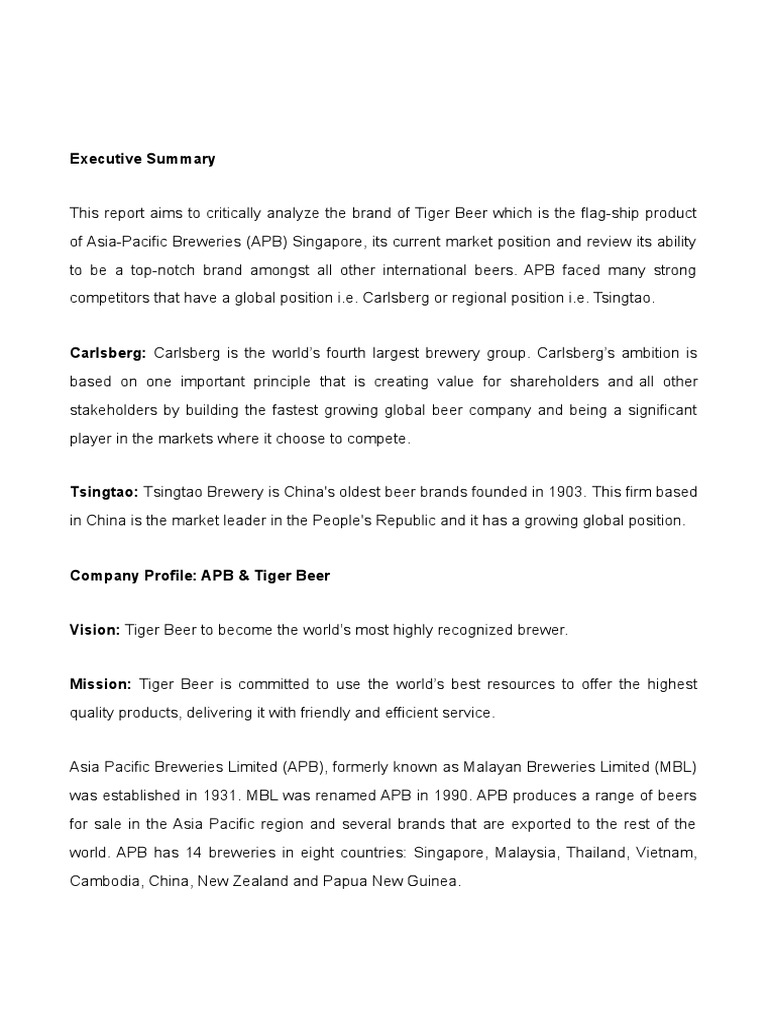 Tiger Beer: Global Market Strategy | PDF | Brand | Beer