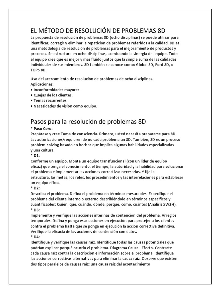El Método de Resolución de Problemas 8d | Sistema de control | Ciencia ... El Método de Resolución de Problemas 8d | Sistema de control | Ciencia ...
