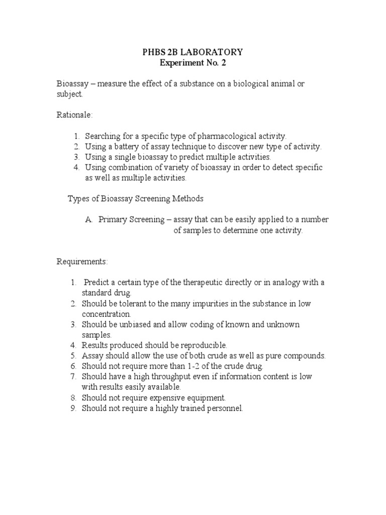 Phbs 2B Laboratory Experiment No. 2 | PDF | Assay | Toxicity