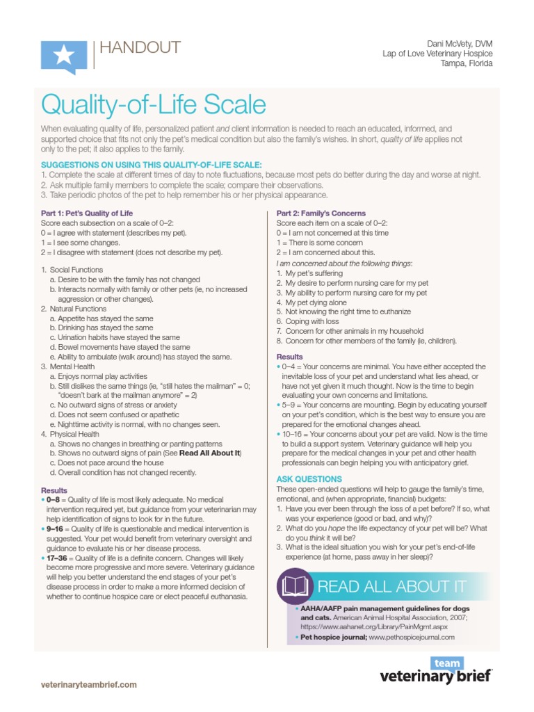 Quality-of-Life Scale: Handout | PDF | Pet | Palliative Care