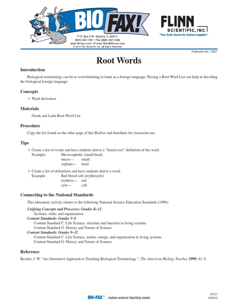 Science Root Words | PDF | Organisms | Biology
