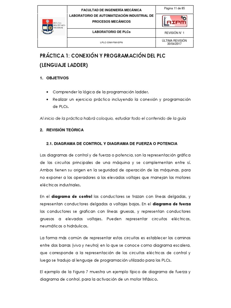 Práctica 01 Conexión y Programación Del PLC (Ladder) | PDF ...