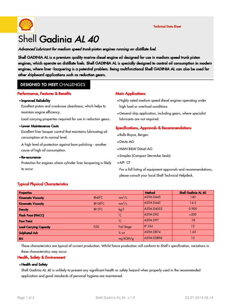 Shell Gadinia AL 40: Performance, Features & Benefits Main Applications ...