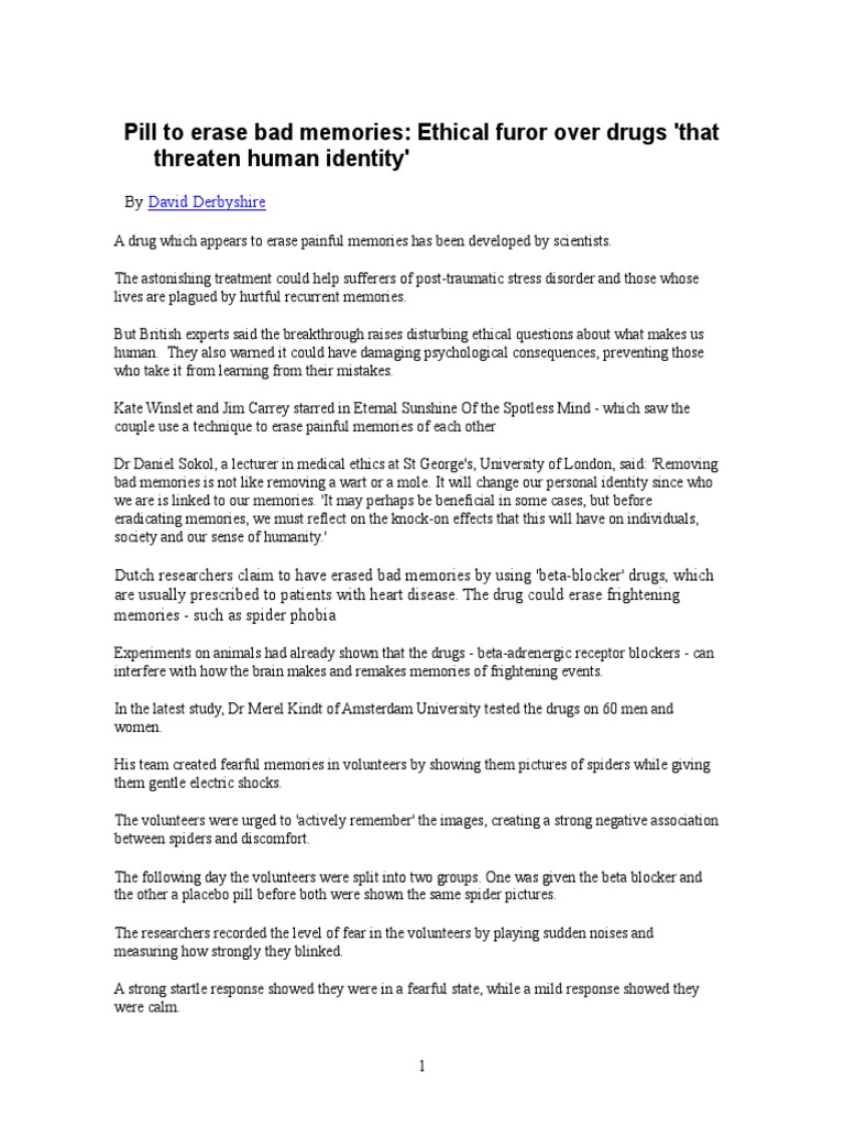 Pill To Erase Bad Memories | PDF | Phobia | Memory