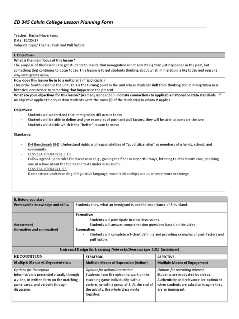 ED 345 Calvin College Lesson Planning Form: Ccss - Ela-Literacy - Sl.3. ...