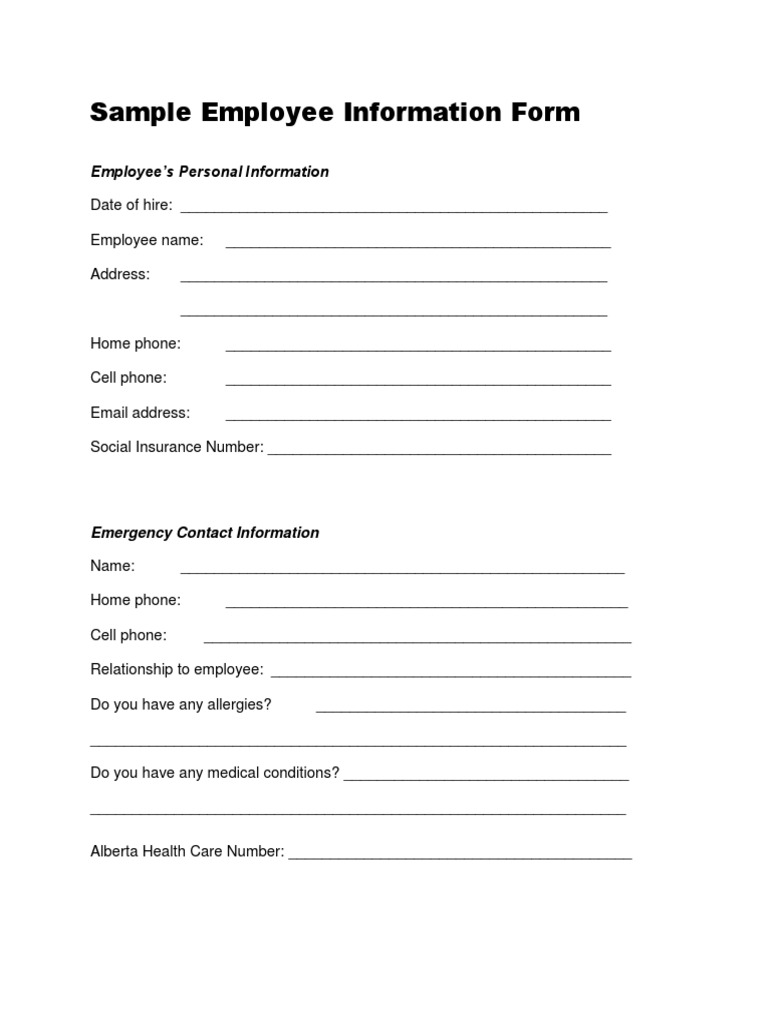 Sample Employee Information Form | PDF | Business | Finance & Money ...
