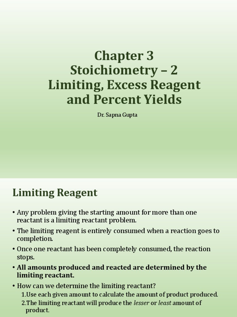 Stoichiometry Limiting Reagents Percent Yields | PDF | Stoichiometry ...