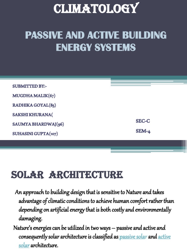 Passive and Active Building Energy Systems | PDF | Solar Energy | Heat ...