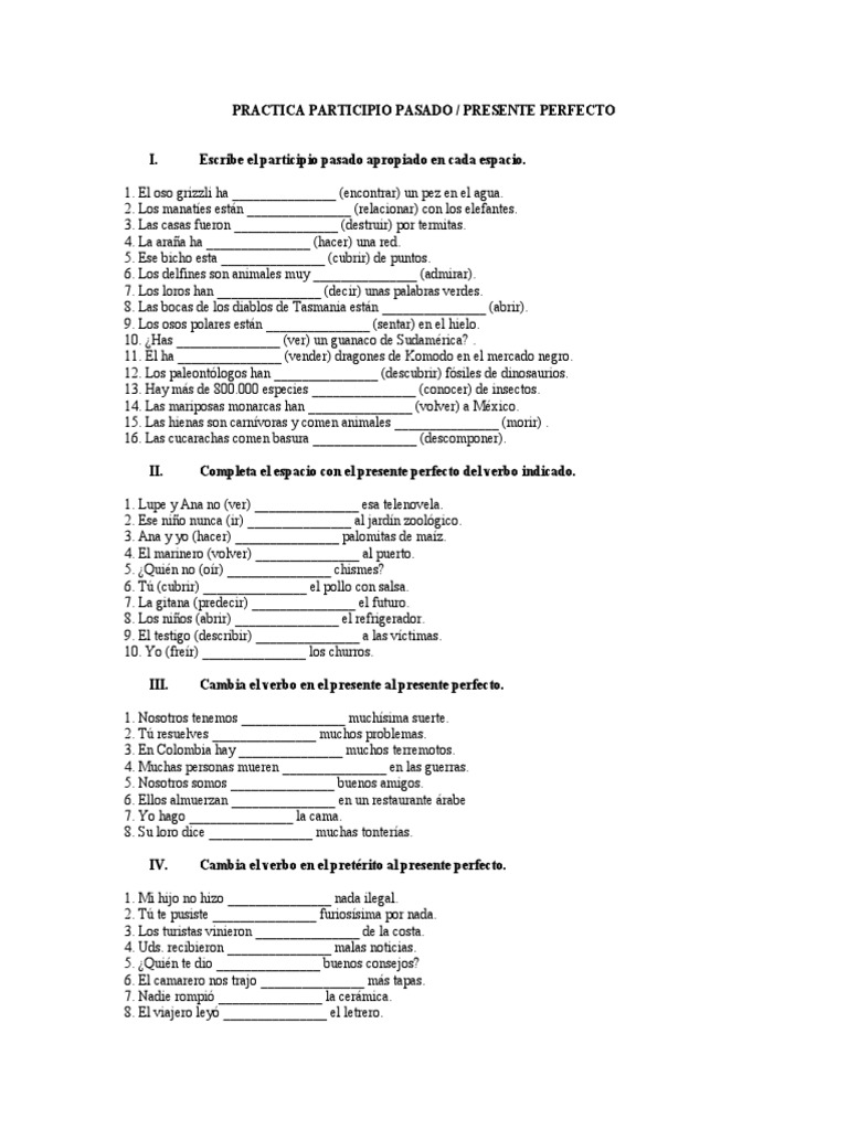 Práctica Participio Pasado | PDF | Naturaleza