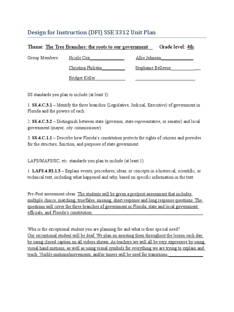 4th Grade Government Unit Plan | PDF | Classroom | Teachers