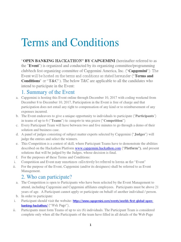 Open Banking Hackathon 2017 TCs (Final) PDF | PDF | Indemnity ...