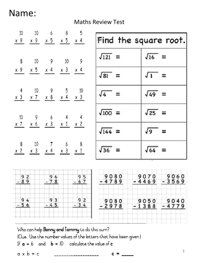 Maths Review Test | PDF