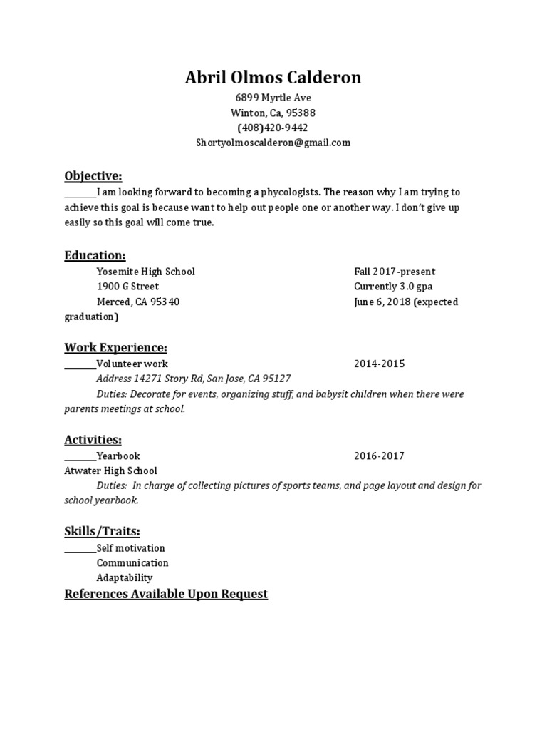 Abril Olmos Calderon: Objective | PDF