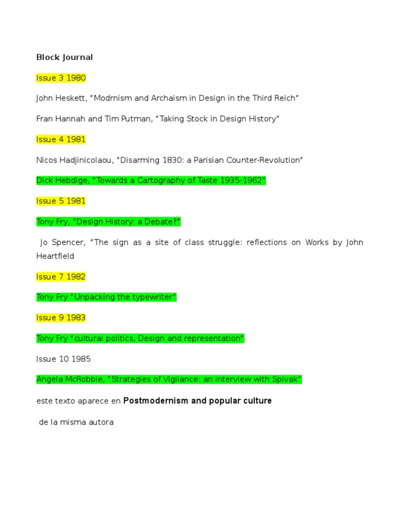 Block Journal: Postmodernism and Popular Culture | PDF | Social Science