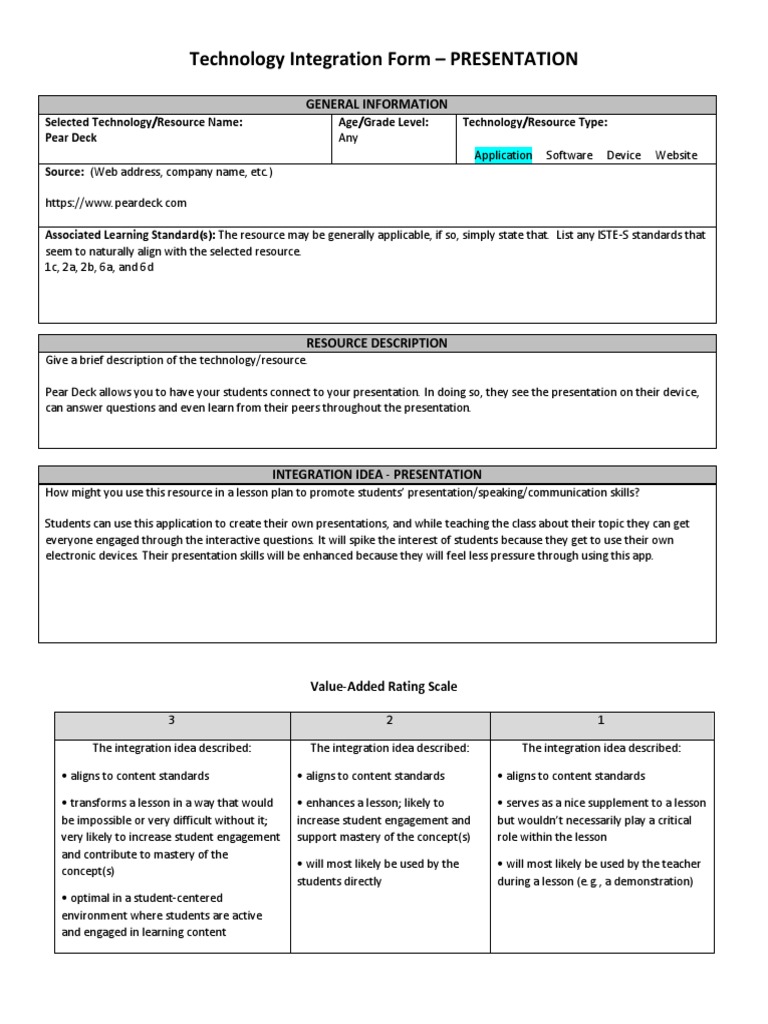 Technology Integration Template-Presentation | PDF | Education Theory | Pedagogy