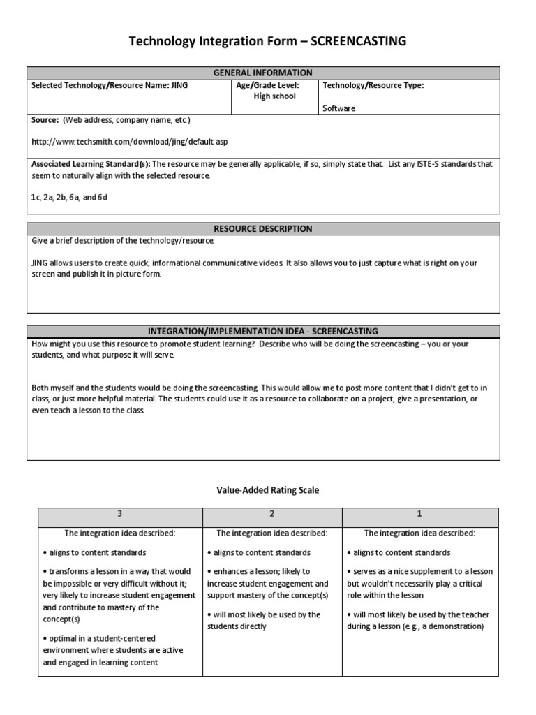 Technology Integration Template-Screencasting | PDF | Cognition | Communication